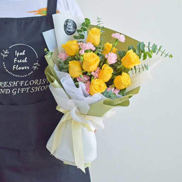 Sunshine Yellow Roses Bouquet| Fresh Flower Delivery – Ipoh Fresh Flower